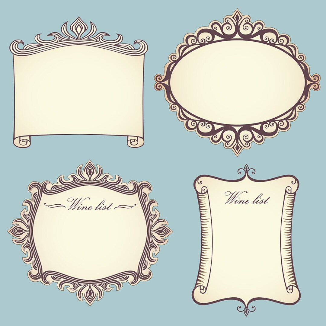 Collection of 4 Vintage Parchment Labels With Swirly Frames, Clip-art ...
