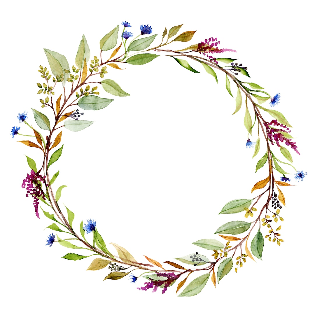 Digital Watercolor Wild Flowers Wreath PNG Foliage Circle Clipart ...