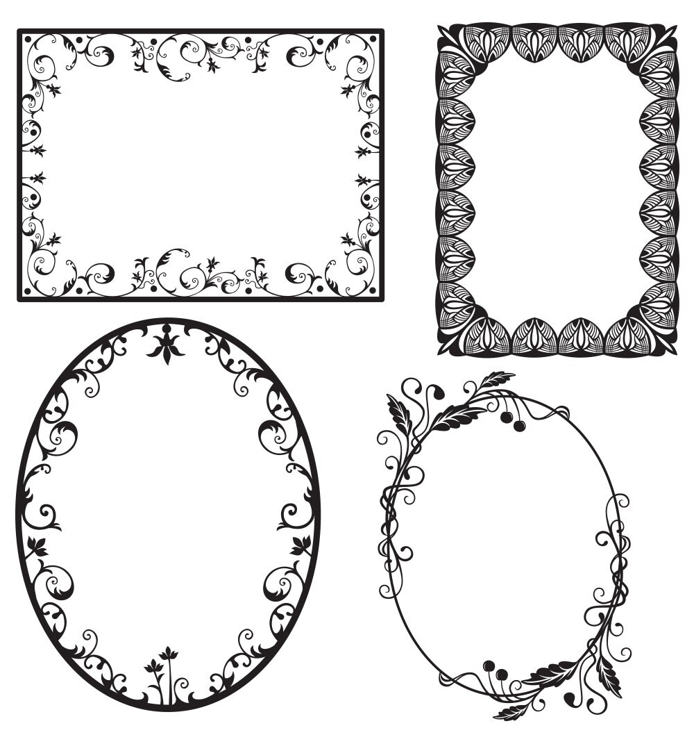 Collection of 4 Black Floral Ornate Vector Frames. Digital Instant ...