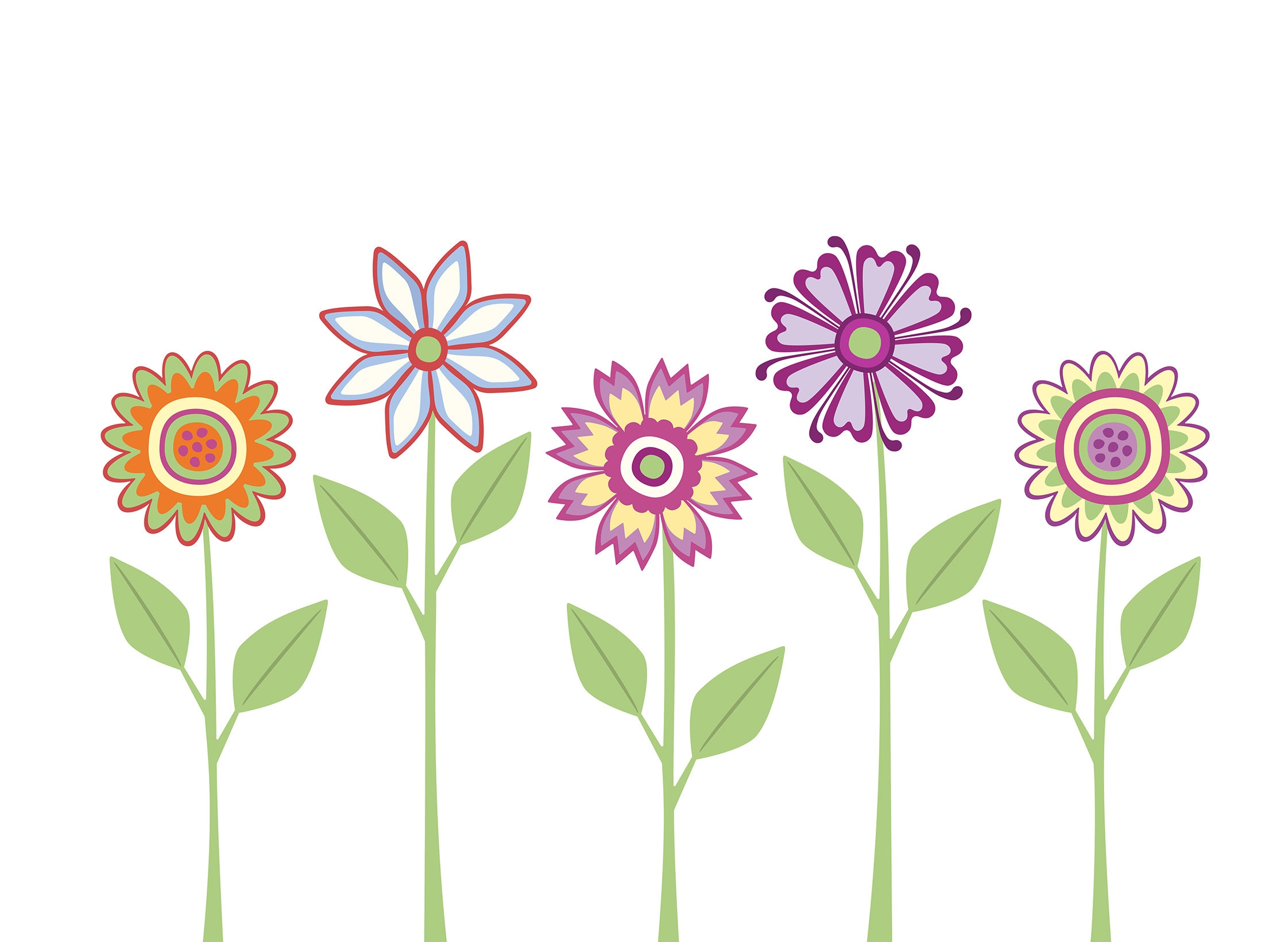Digital Floral Clipart Flowers Vector Illustrations Multicolored Bright ...
