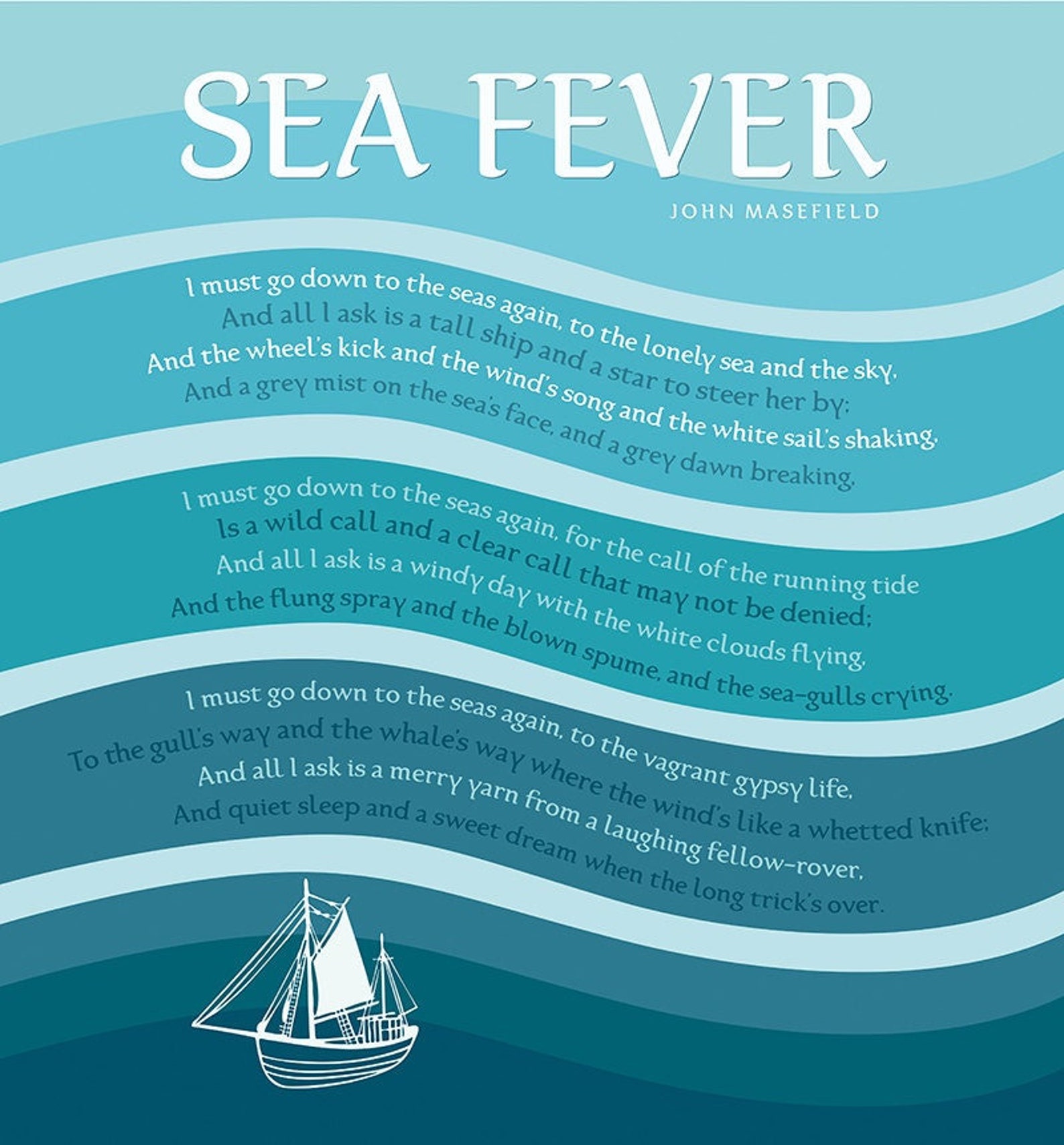 Digital Download Poem Sea Fever Author John Masefield Vector Graphics ...