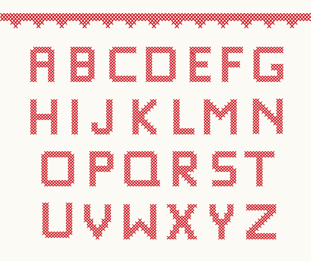 Stitched Alphabet Digital Clipart Cross Stitch Letters Embroidery Caps ...