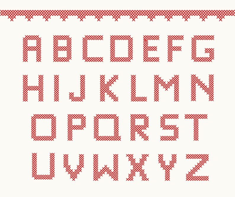Stitched Alphabet Digital Clipart Cross Stitch Letters Embroidery Caps ...