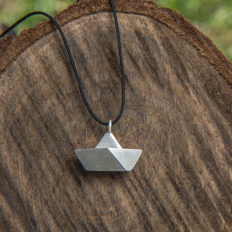 Origami Boat Necklace, Sterling Silver Unisex Nautical Pendant - Etsy