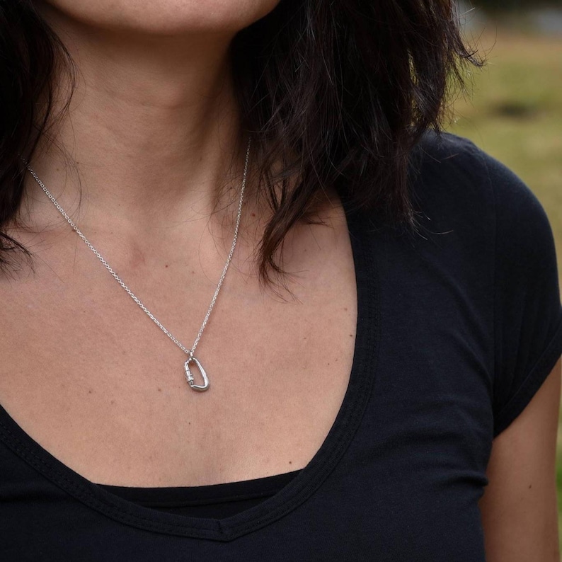 Carabiner Necklace With Chain, Recycled Sterling Silver Climbing ...