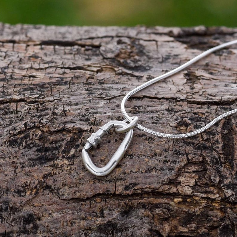 Carabiner Necklace With Chain, Recycled Sterling Silver Climbing ...