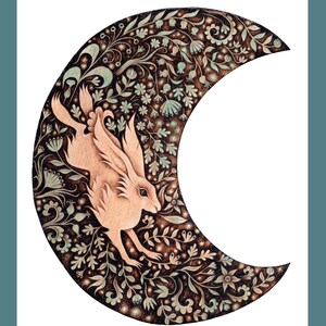 Hare and Moon Pyrography Wall Hanging Print. Wood Burning, Hare ...
