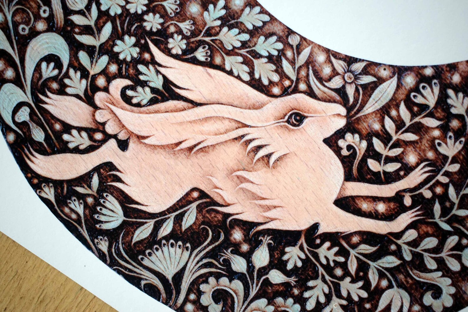 Hare and Moon Pyrography Wall Hanging Print. Wood Burning - Etsy