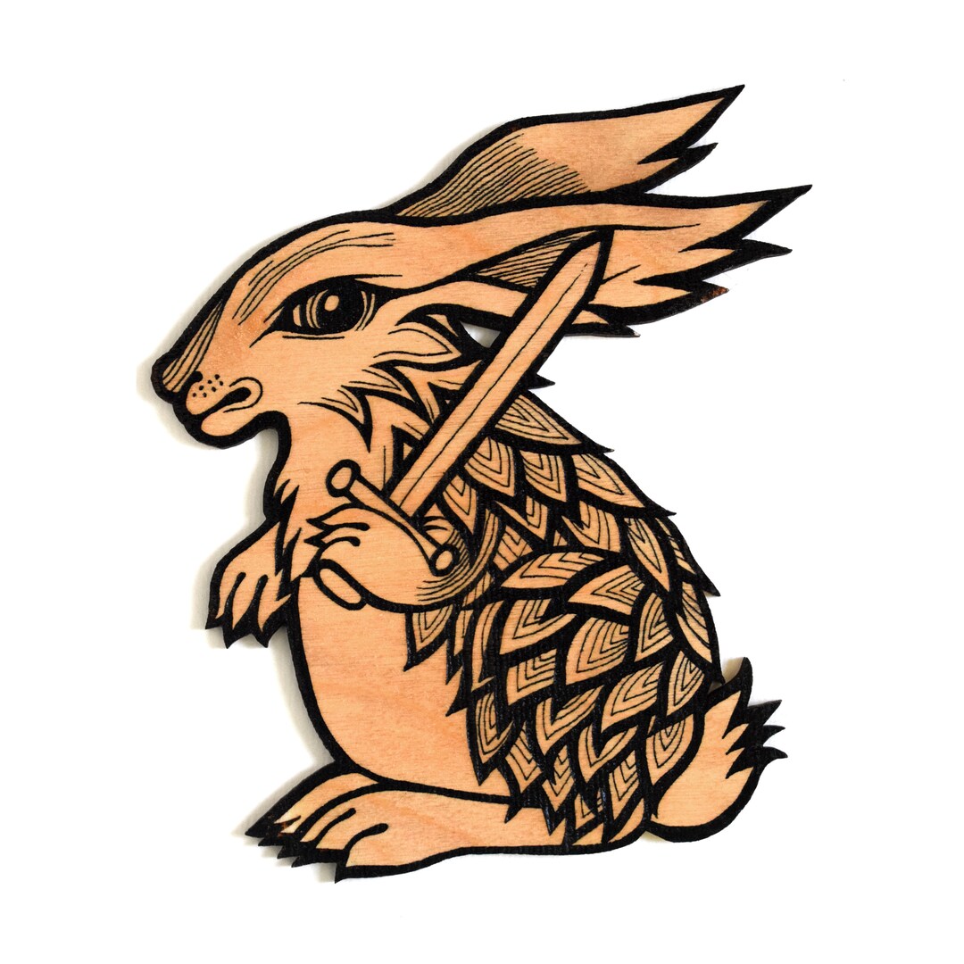 Medieval Art Gift, Battle Bunny Mediaeval Marginalia Wood Wall Hanging ...