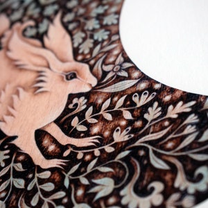 Hare and Moon Pyrography Wall Hanging Print. Wood Burning, Hare ...