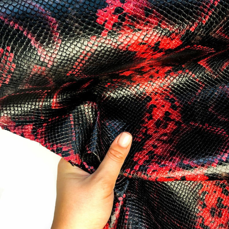 Classic Red Snake Print Leather Pieces / Genuine Lambskin | Etsy