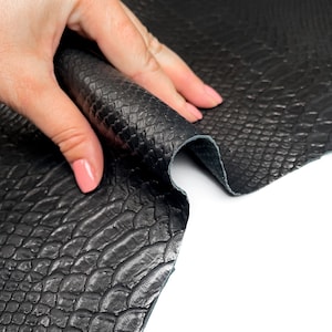BLACK Snake Leather // Genuine Leather //natural Leather for ...