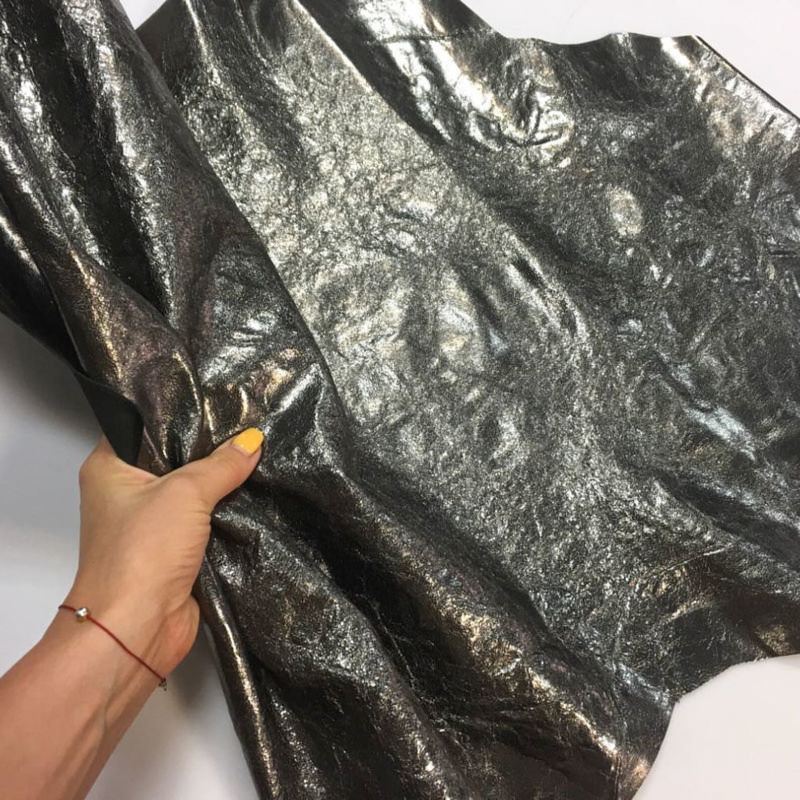 Dark SILVER Skin Crunchy Silver Pieces Lambskin Leather | Etsy