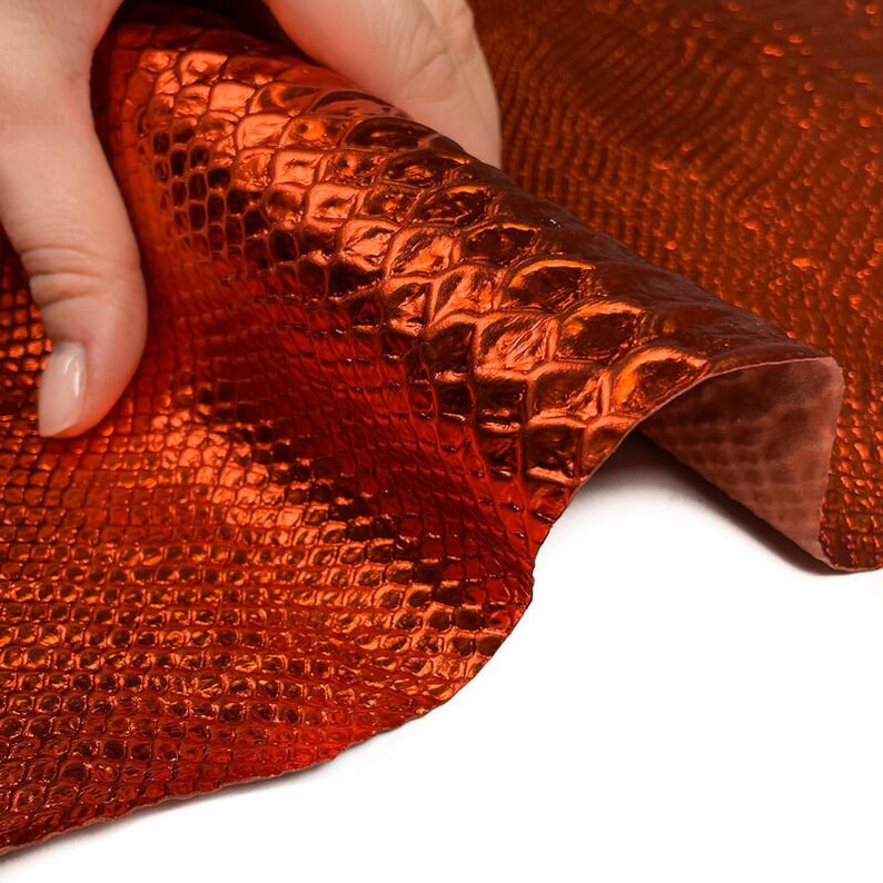 Dark Orange Leather Hides With Snake Print // Real Animal - Etsy