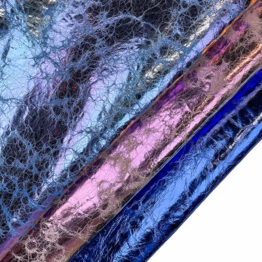 Blue Purple Wrinkled Lambskin Leather With Metallic Foil Choose Color ...