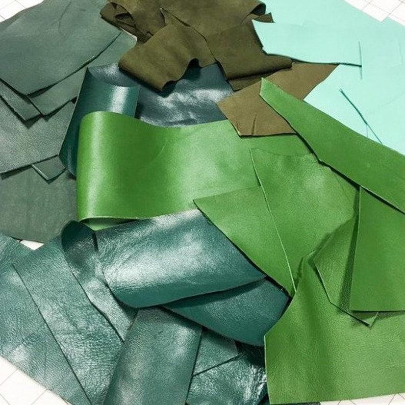 GREEN Leather Scraps MIX leather remnants in green Real | Etsy