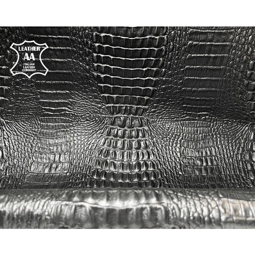 Black Crocodile Print // Real Lambskin Leather Hides // Textured ...
