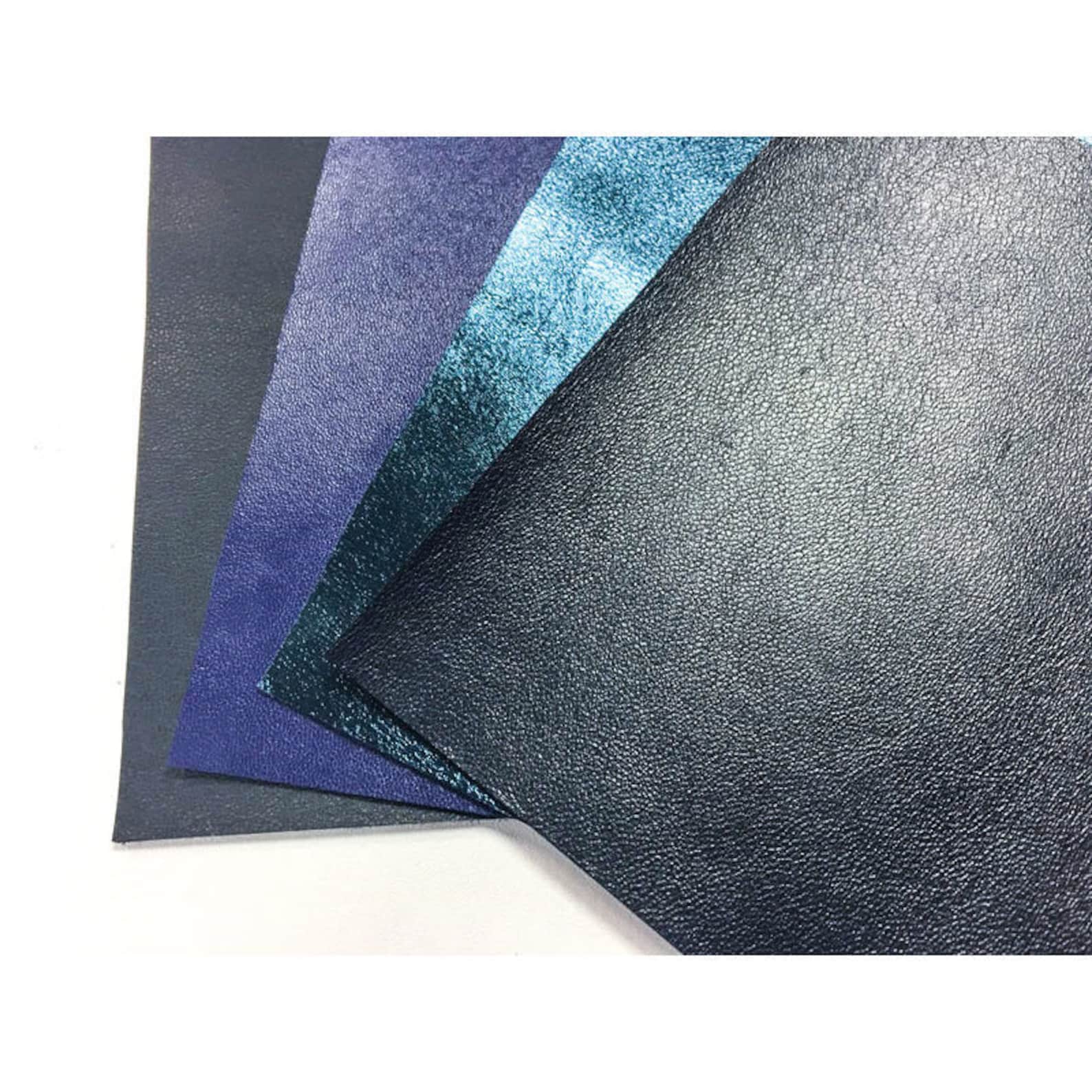 BLUE AMZ Leather Scraps Teal Leather Metallic Leather Bright | Etsy