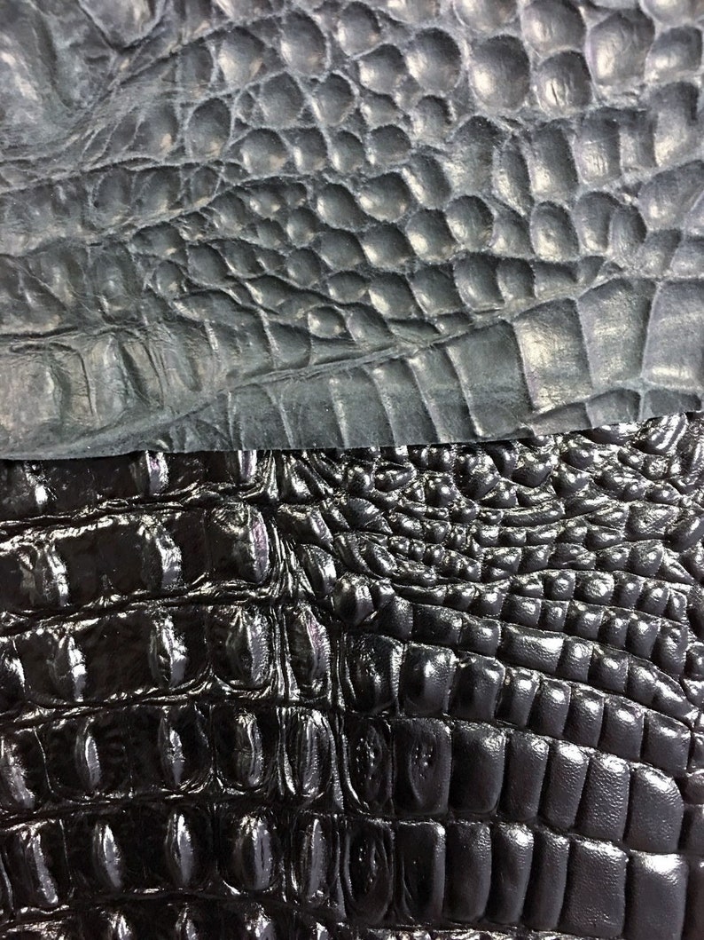 Black CROCODILE Leather Fabric Thin Reptile Skin Print on - Etsy