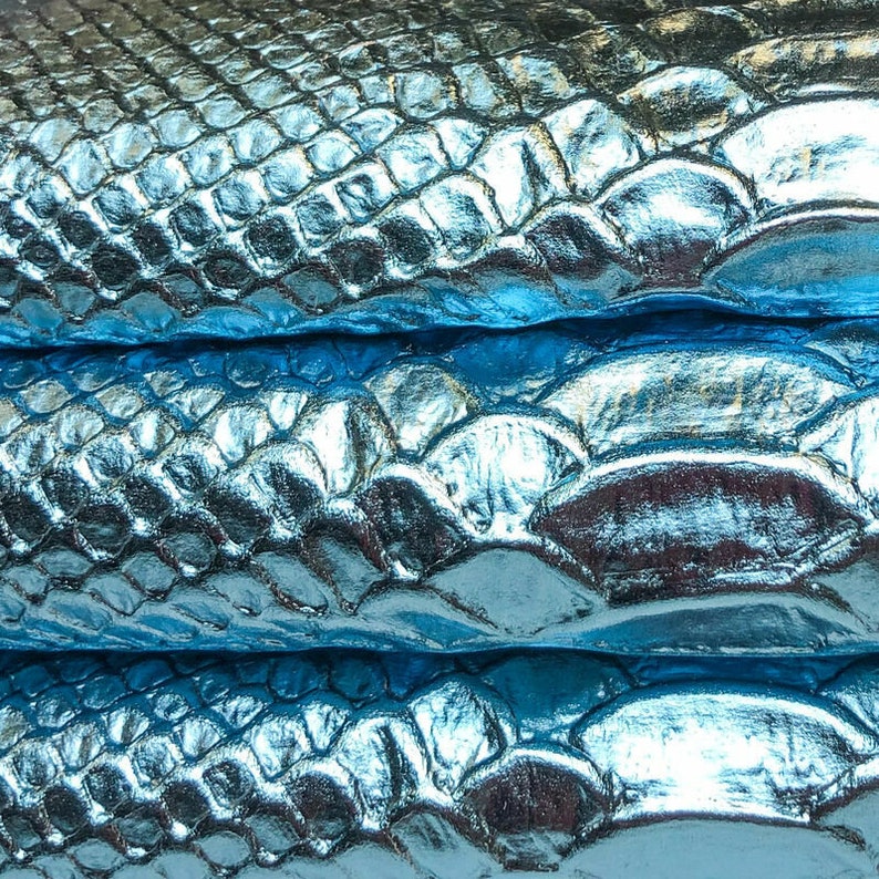 Light Blue Leather Hides With Snake Print // Real Animal | Etsy