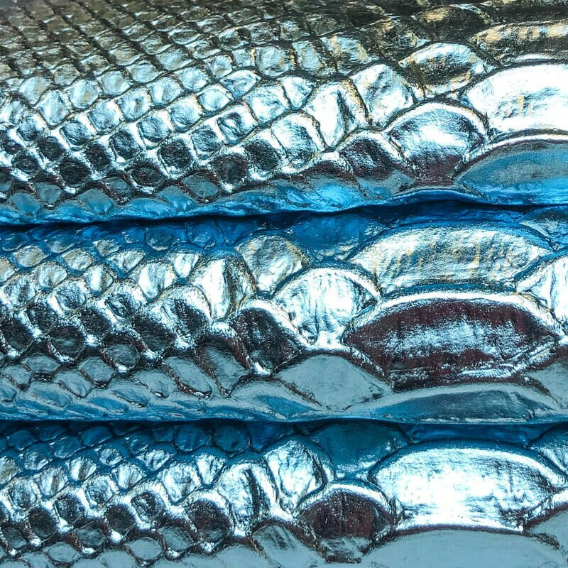 Light Blue Leather Hides With Snake Print // Real Animal | Etsy