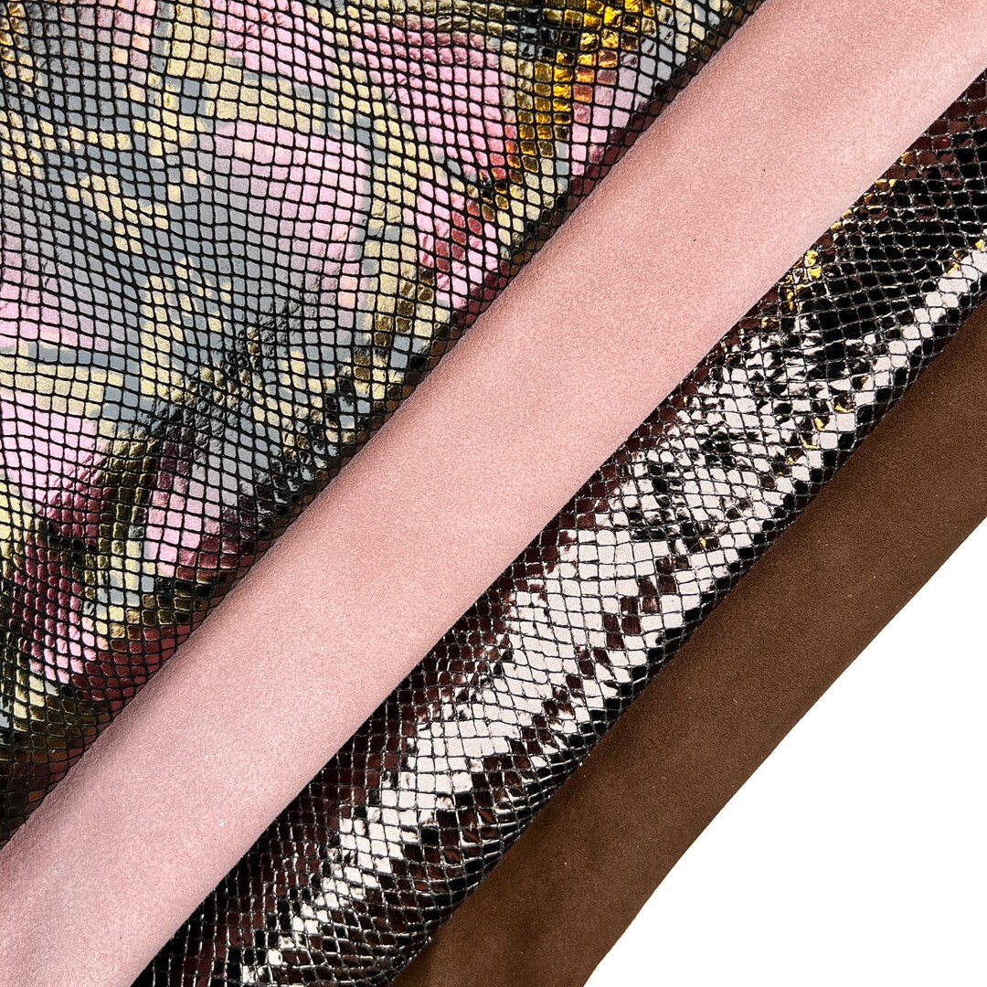 Lila Metallic Spiegel Schlangenleder Print Braun Rosa Wildleder ...