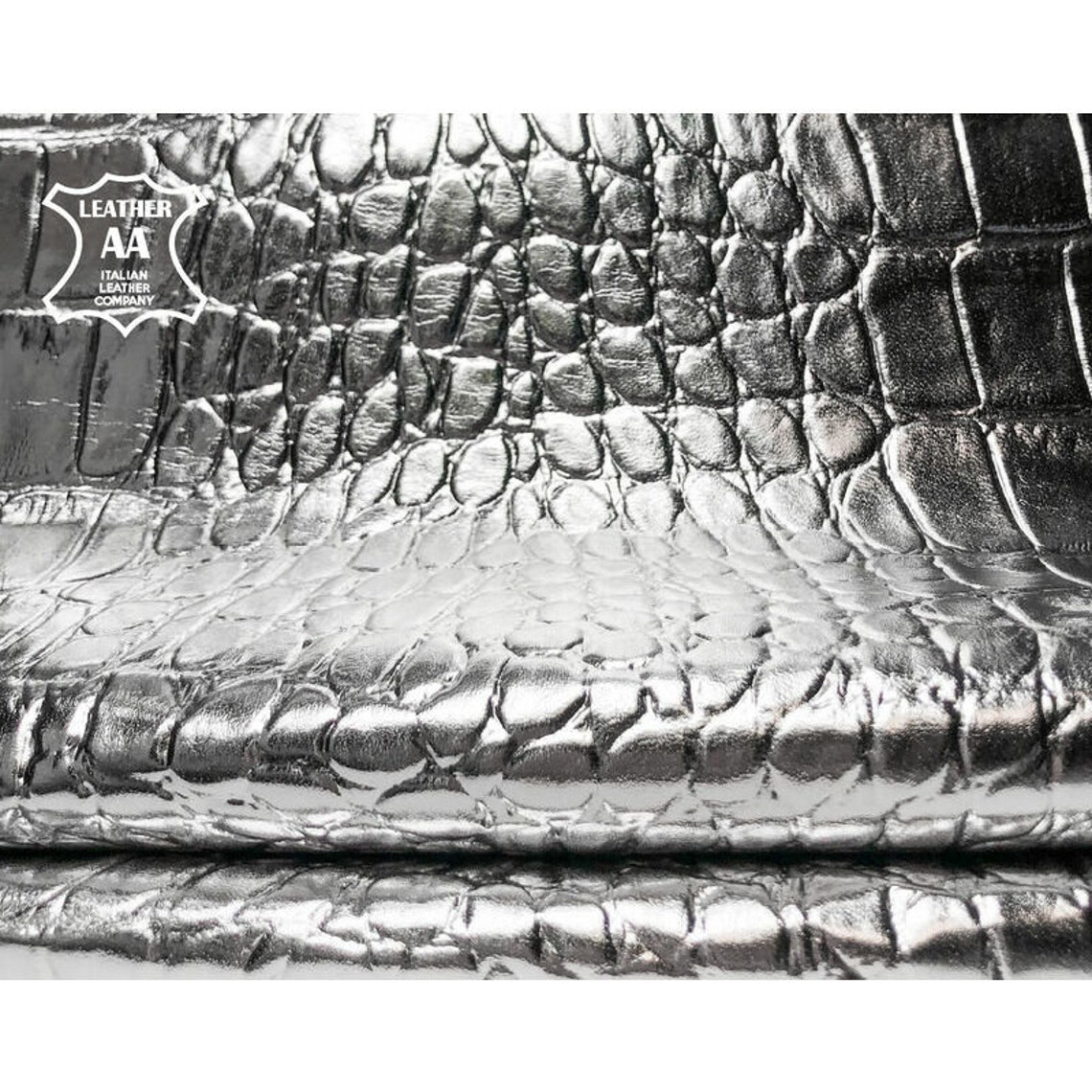 Metallic Silver Crocodile // Genuine Sheepskin Pieces // - Etsy