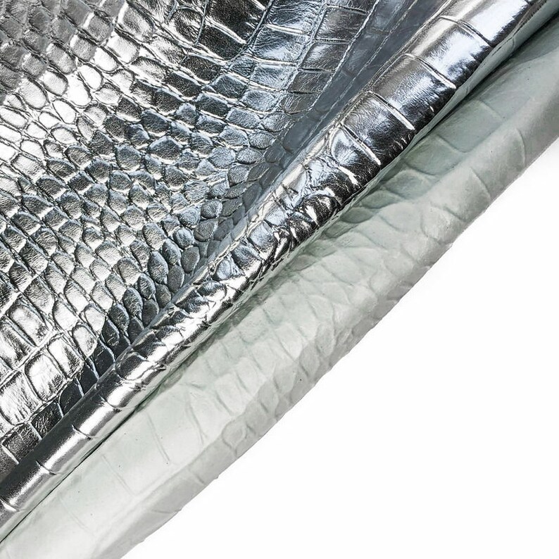 Metallic Silver Crocodile // Genuine Sheepskin Pieces // - Etsy