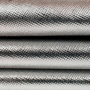 Silver Leather Fabric // Metallic // Real Animal Leather // Shiny Cross ...