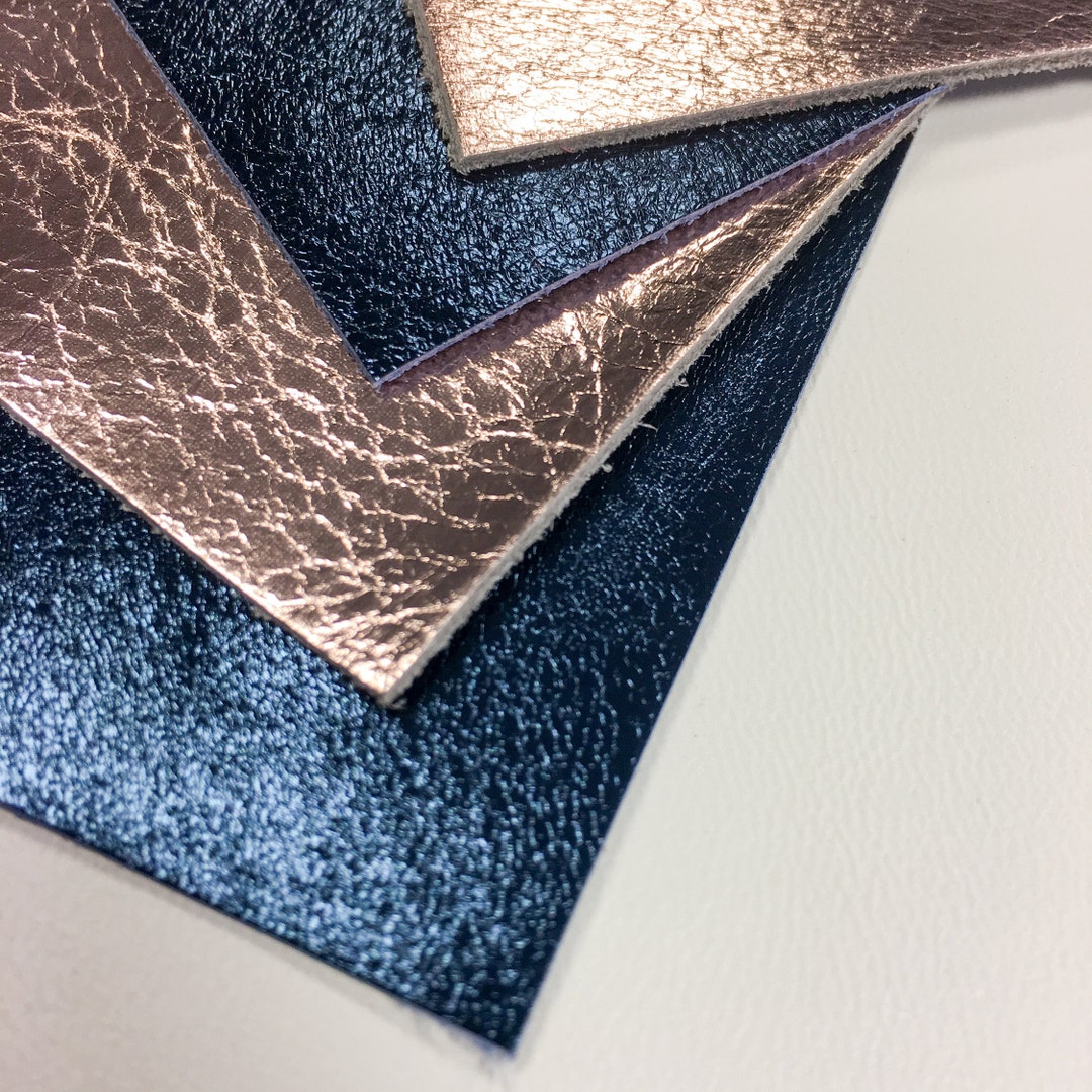 ROSE Gold and TEAL Metallic Leather Scraps 4 Shiny Leather Pieces 5x5 ...