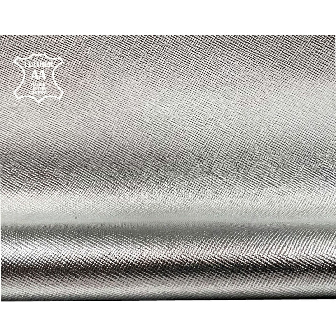 Silver Leather Fabric // Metallic // Real Animal Leather // Shiny Cross ...