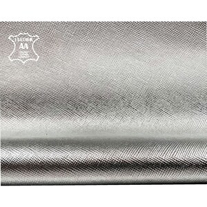 Silver Leather Fabric // Metallic // Real Animal Leather // Shiny Cross ...