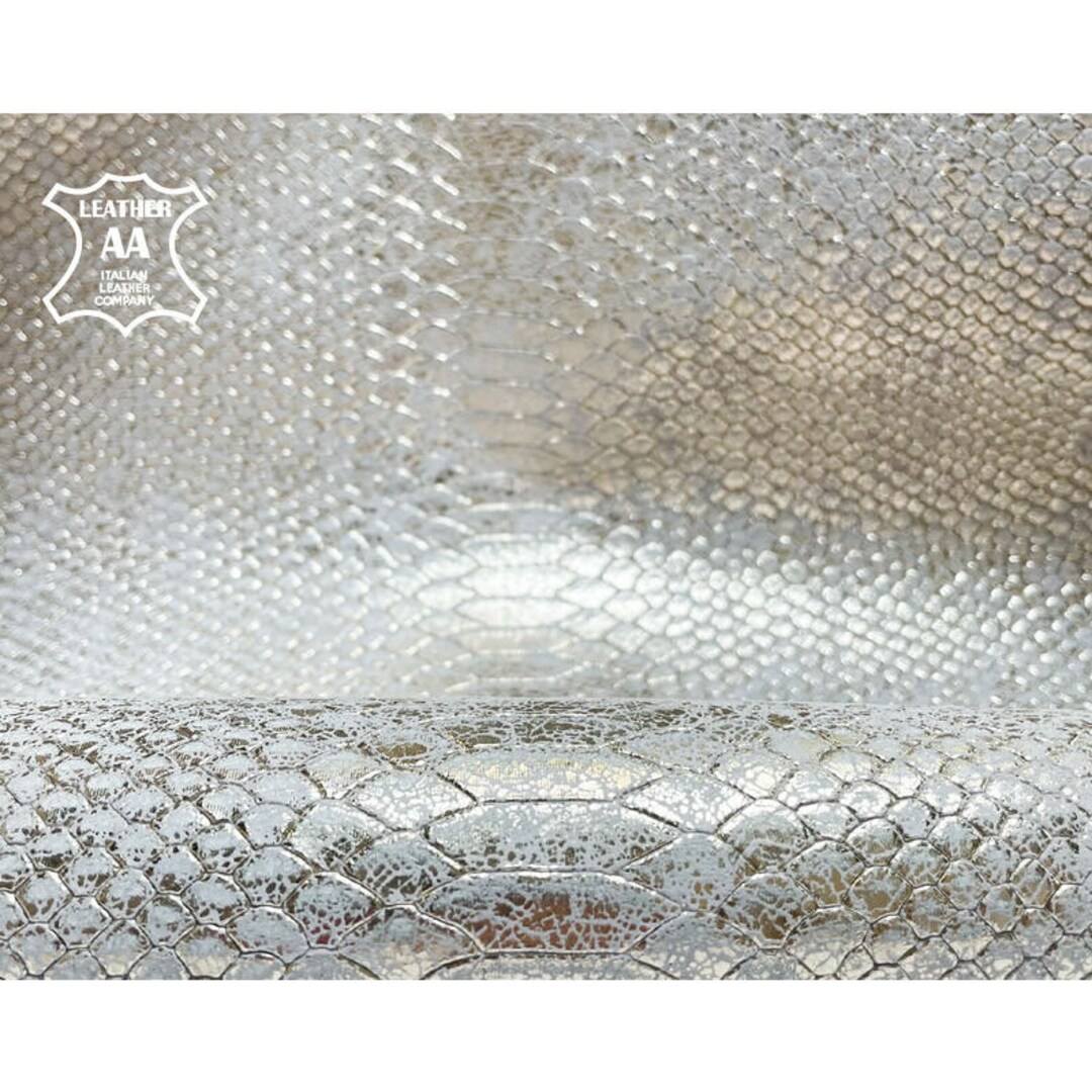 Light Metallic Snake Print Embossed Leather // Textured Metallic ...