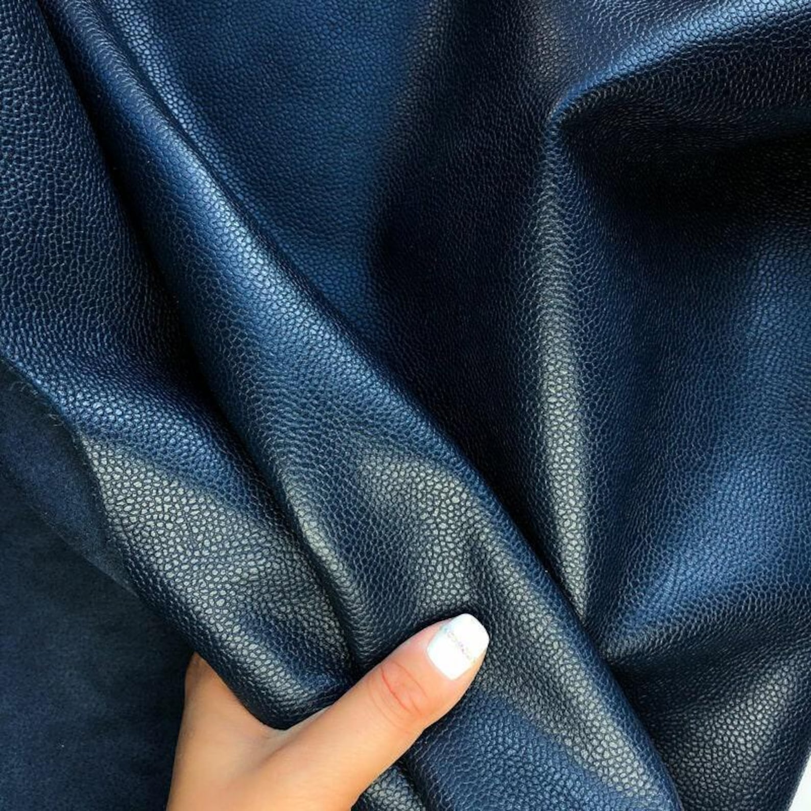 Dark Blue Pebbled Leather Hides // Thick Sewing Material // 6 - 9 Sqft ...