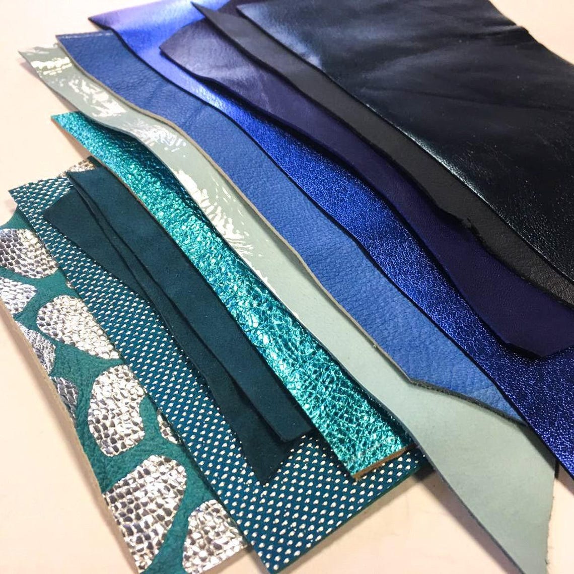 BLUE Leather Scraps Real Soft Sheepskin Pieces for Crafts Blue Leather ...