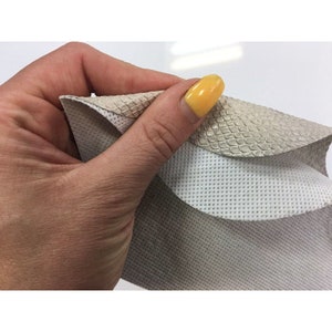 Beige PERLAMUTER SNAKE Print Genuine Leather Pieces With Cloth on Back ...