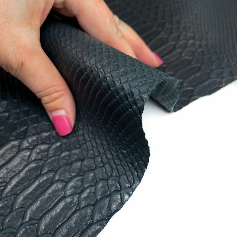 Dark Blue Leather Hides With Snake Print // Real Animal - Etsy