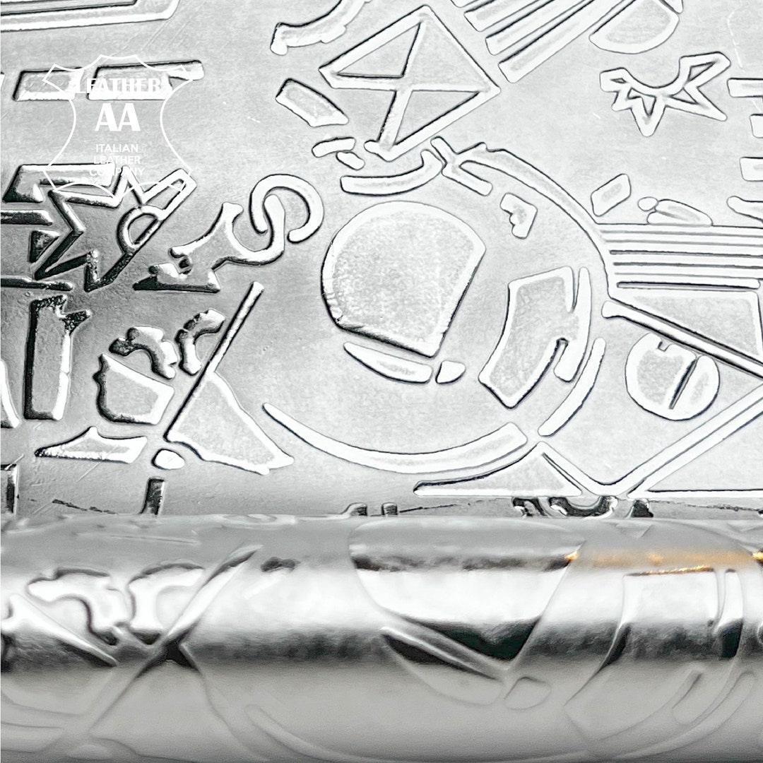 SILVER Matte Metallic Leather Hides / Abstract Sun, Star, Space Print ...