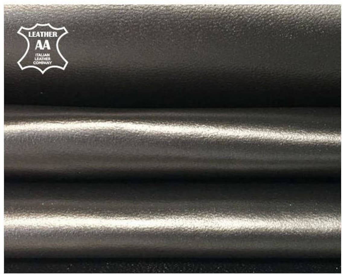 Silver leather fabric shiny metallic skin real leather DARK | Etsy
