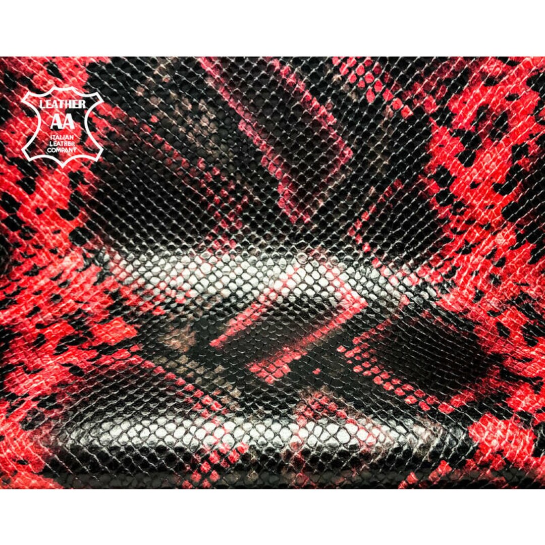 Classic Red Snake Print Leather Pieces / Genuine Lambskin Leather Hides ...