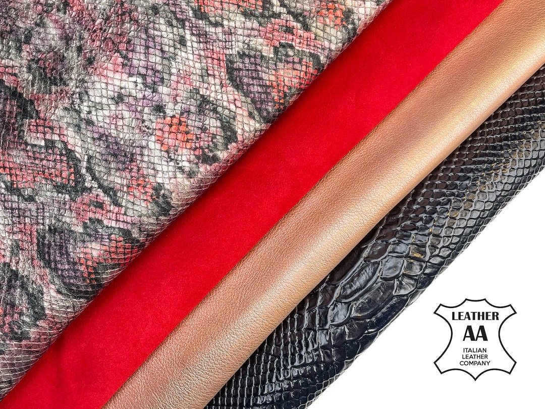 Bright RED Black Snake Metallic Leather BUNDLE of 4 Hides Quality ...