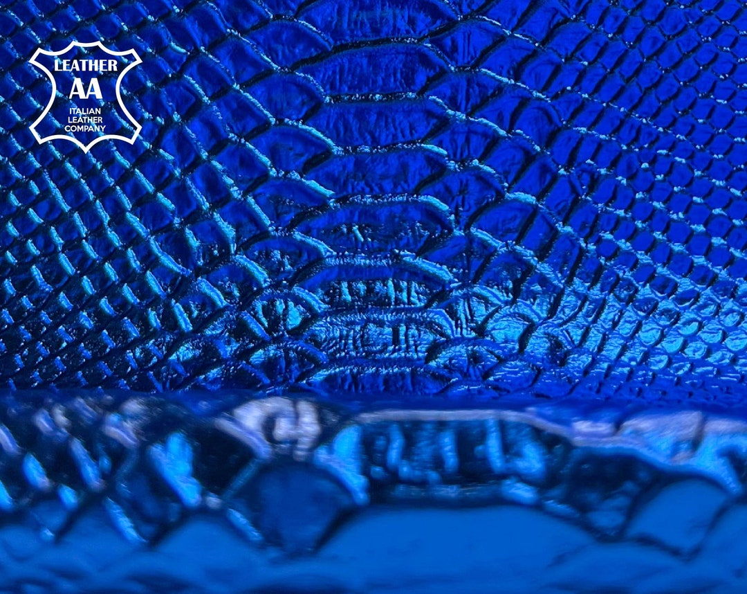Royal Blue Metallic Snake Print Leather // 4 - 8 Sqft Pieces for Sewing ...