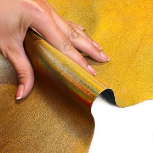 Yellow Gold With Holographic Shine Lambskin Leather 5 - 6 Sqft // 0.48 ...