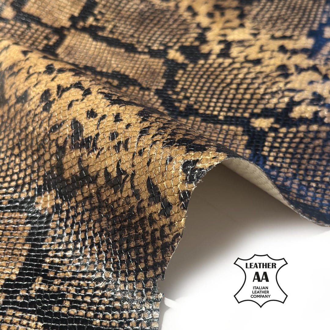 Brown Snake Embossed Lambskin Leather 6, 7, 8 Sqft Italian Hides 0.7mm ...
