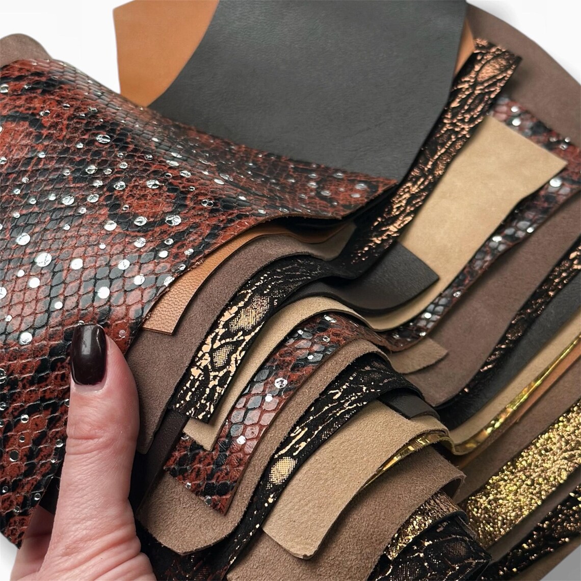 Brown Shades, Gold, Light Beige Limited Real Leather Scrap MIX Textured ...