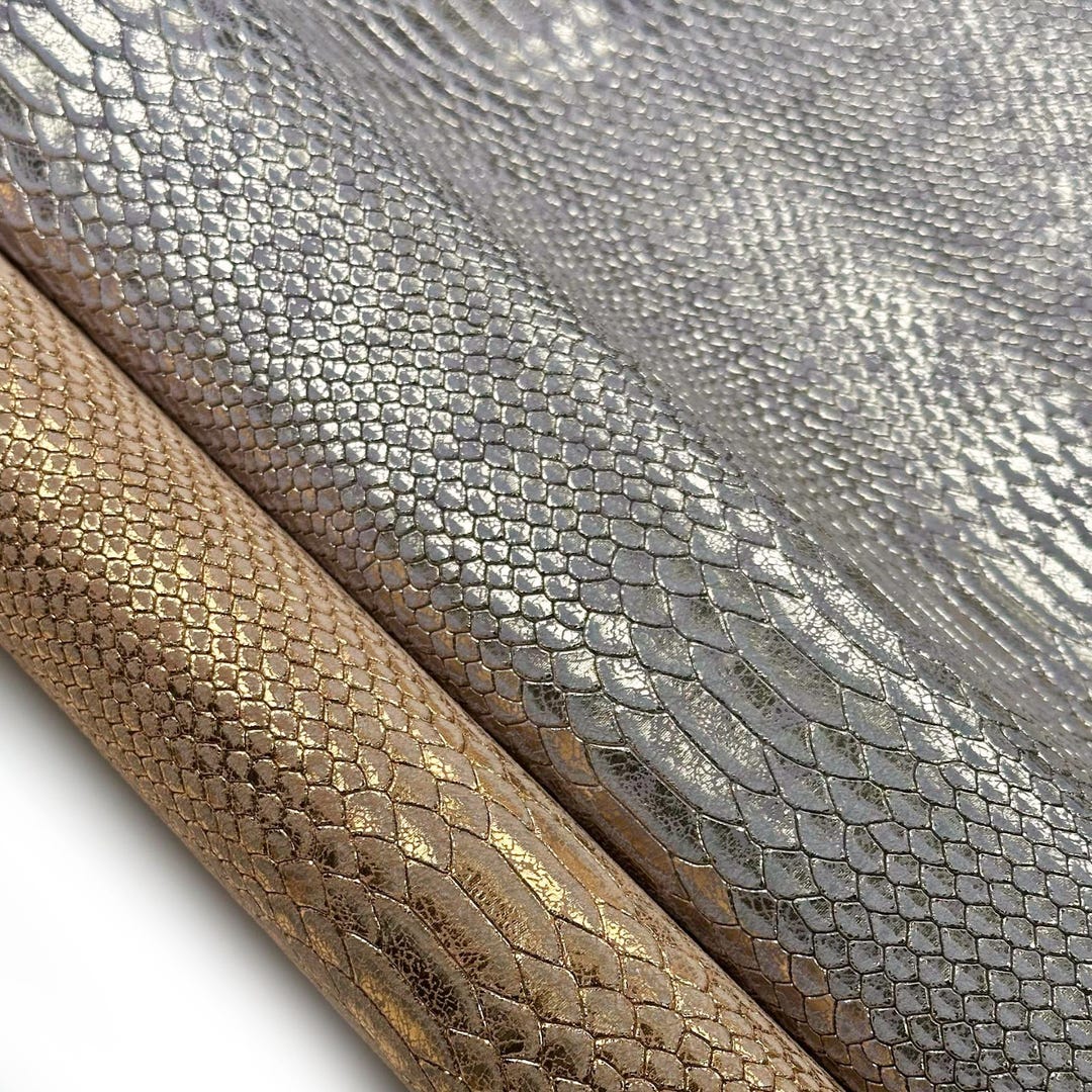 Glossy Real Snake Print Leather Silver/light Gold 5 - 6 Sqft and Gold ...