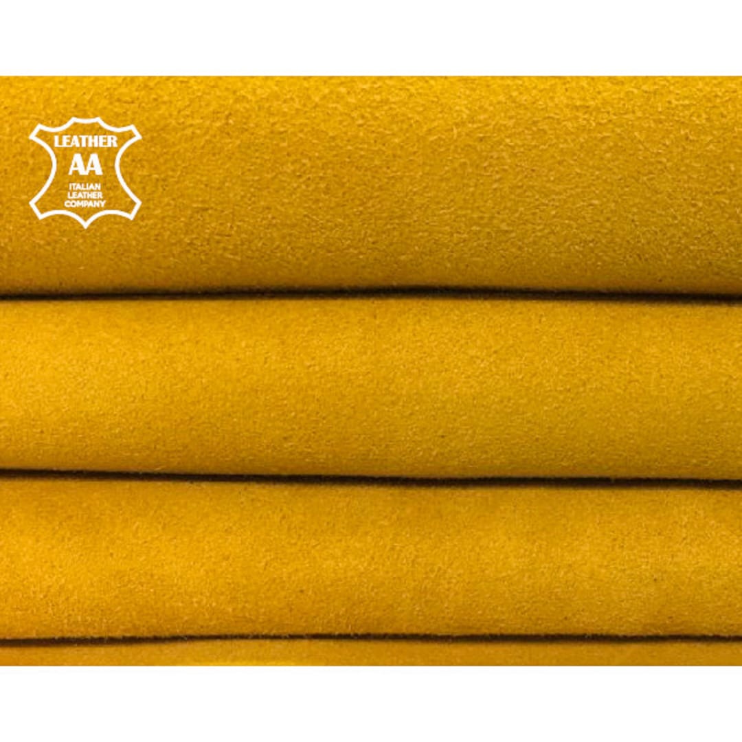 Bright Yellow Suede Leather // Yellow Velour Fabric for Sewing // 3.5 4 ...
