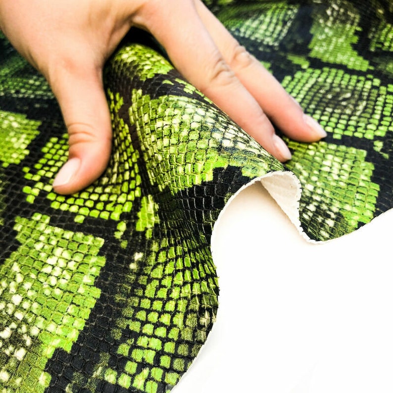 Bright Green Snake Print Leather Hide / Genuine Sheepskin - Etsy