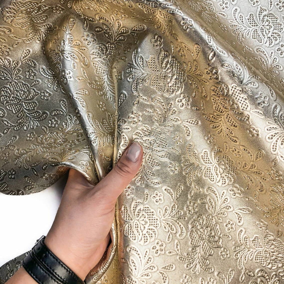 Light Gold Patent Leather // Flower Print Hides // Shiny | Etsy