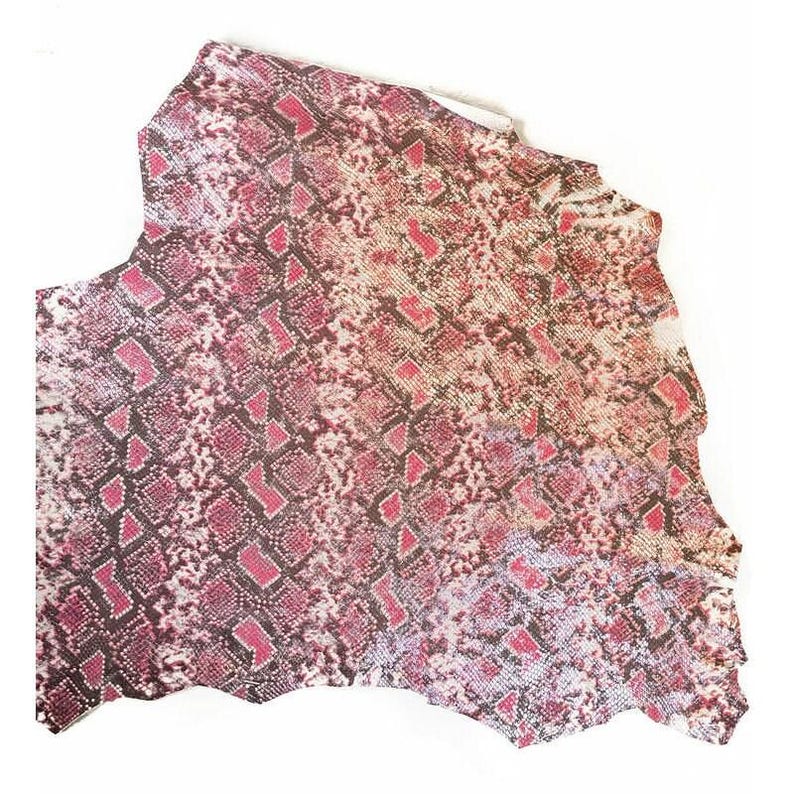 Shiny Snake Print Leather// Embossed Leather Pieces// Green Pink ...